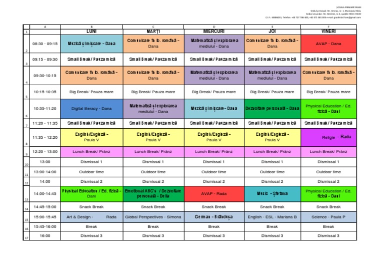 Orar School Bears - CP 2022-2023 | PDF