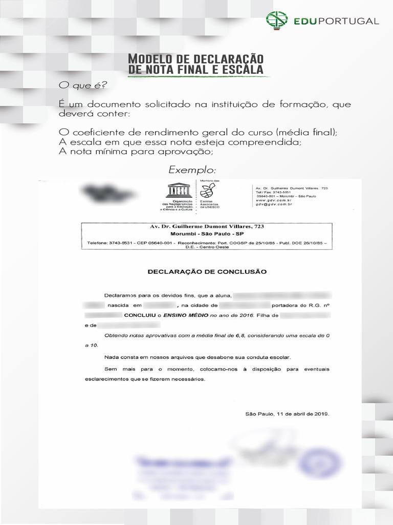Modelo de Declaração de Nota Final e Escala Min | PDF