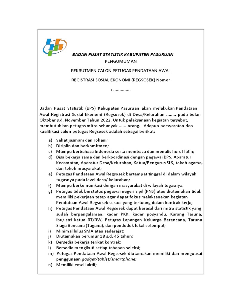 Surat Pengumuman Rekrutmen Petugas | PDF