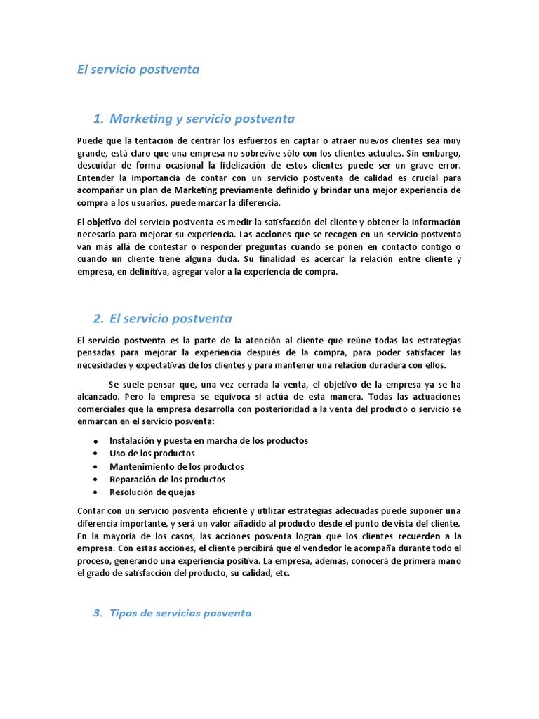 El Servicio Postventa | PDF | Cliente | Calidad (comercial)