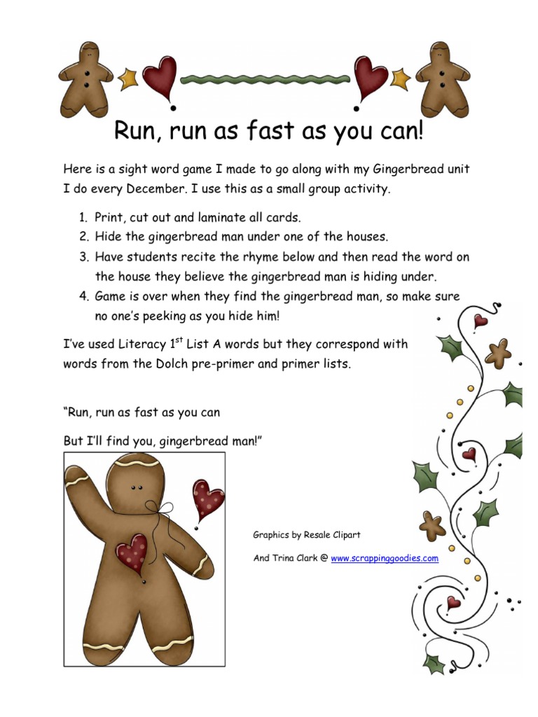 Gingerbread Man Sight Word Game | PDF