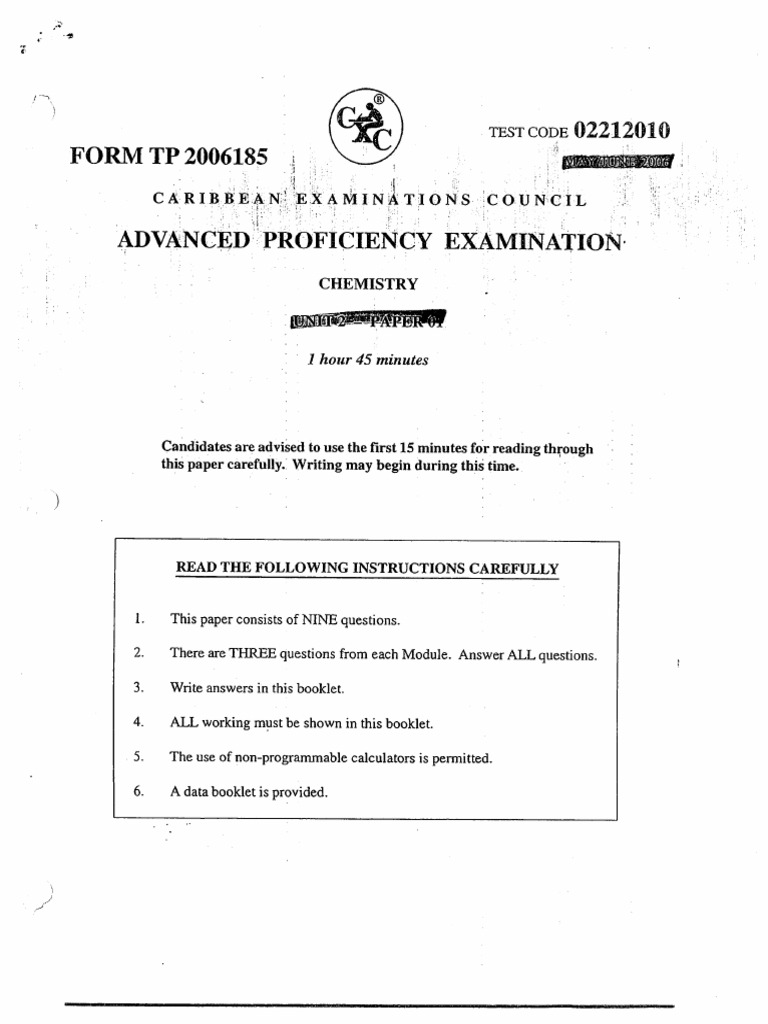 Cape Unit 1 Past Papers Chem | PDF | Precipitation (Chemistry) | Aqueous Solution