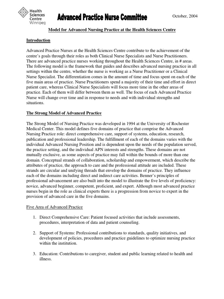 Strong Model of Advanced Practice - Short | PDF | Nursing | Expert