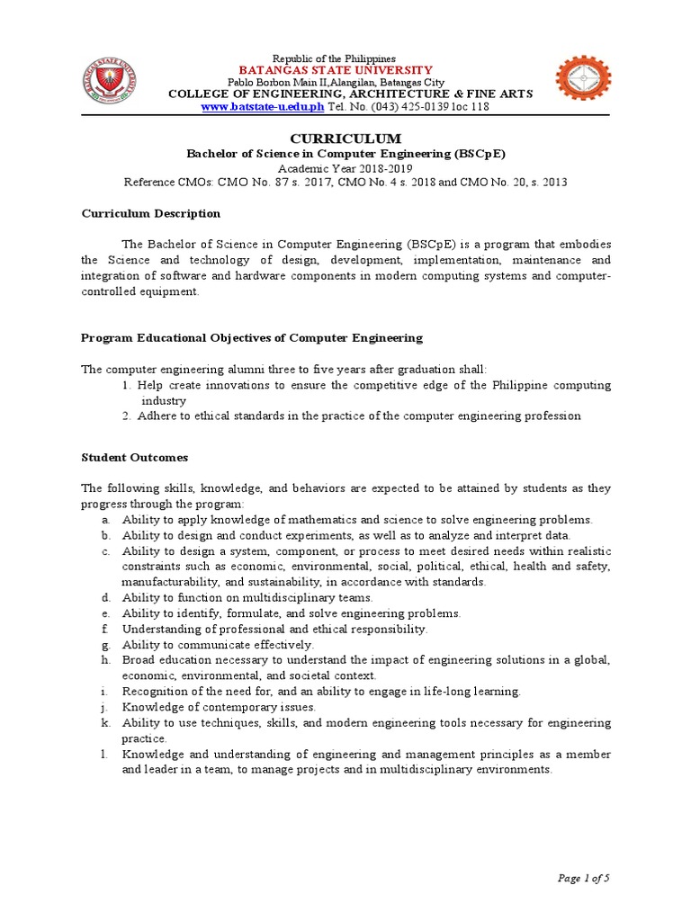 Bachelor of Science in Computer Engineering BSCpE 1 | PDF | Engineering | Computer Engineering