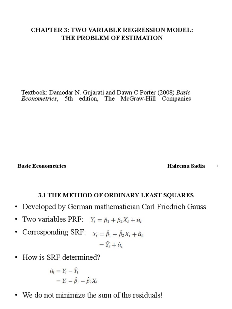 Chap 3 Two Variable Regression Model The Problem Of Estimation Pdf Ordinary Least Squares