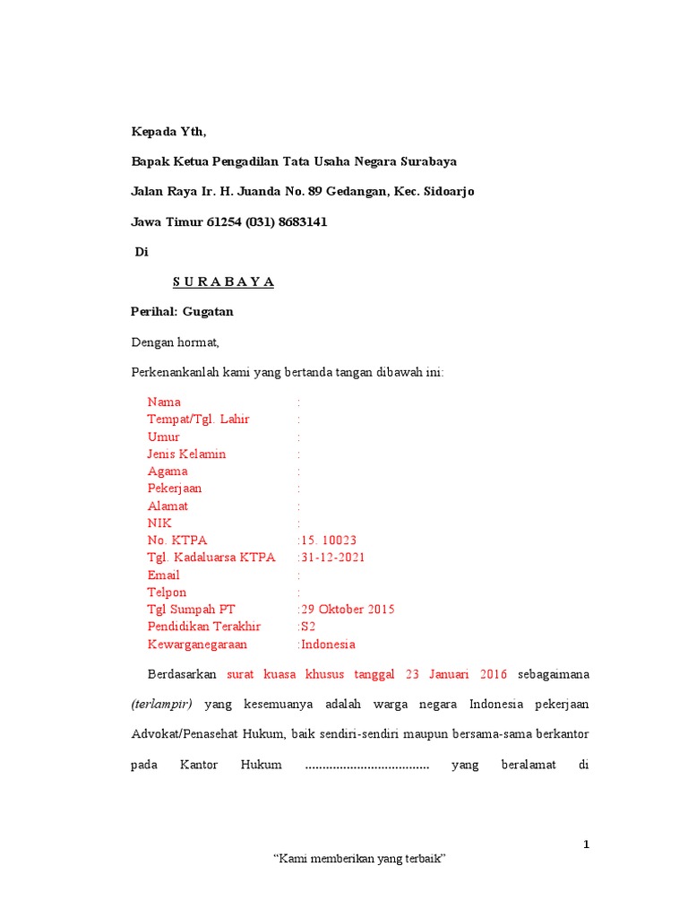 Contoh Surat Gugatan PTUN | PDF