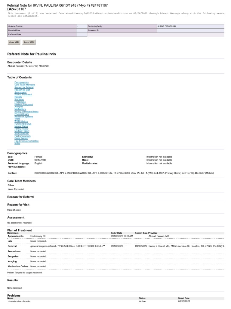 Referral Paulina Irvin | PDF | Blood Pressure | Constipation