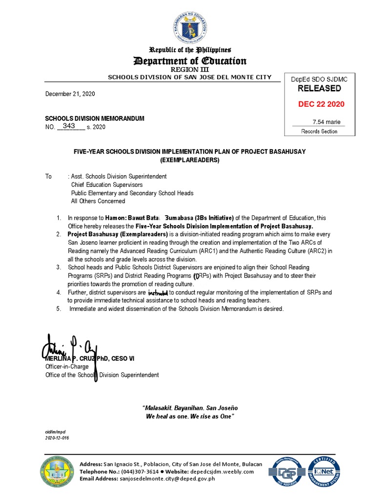 SDM 343 Basahusay | PDF | Classroom | Literacy SDM 343 Basahusay | PDF | Classroom | Literacy