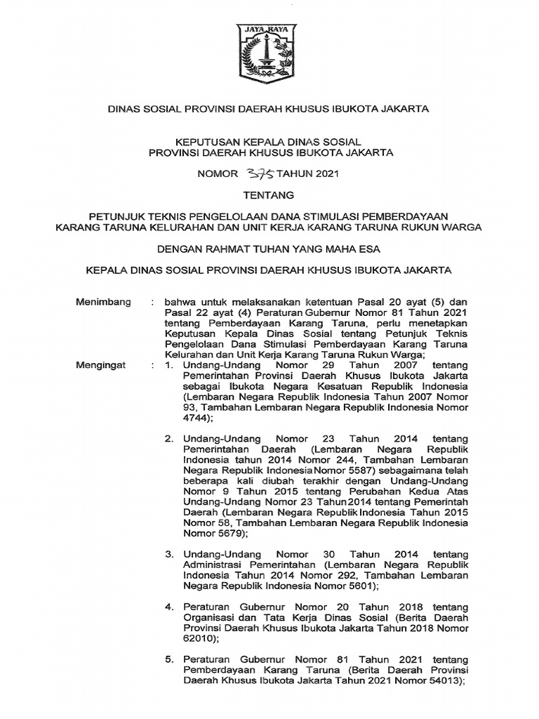 JUKNIS REV TERBARU SK Kadis Sosial Prov DKI JKT No 375 Tahun 2021 - Juknis Pengelolaan Dana ...