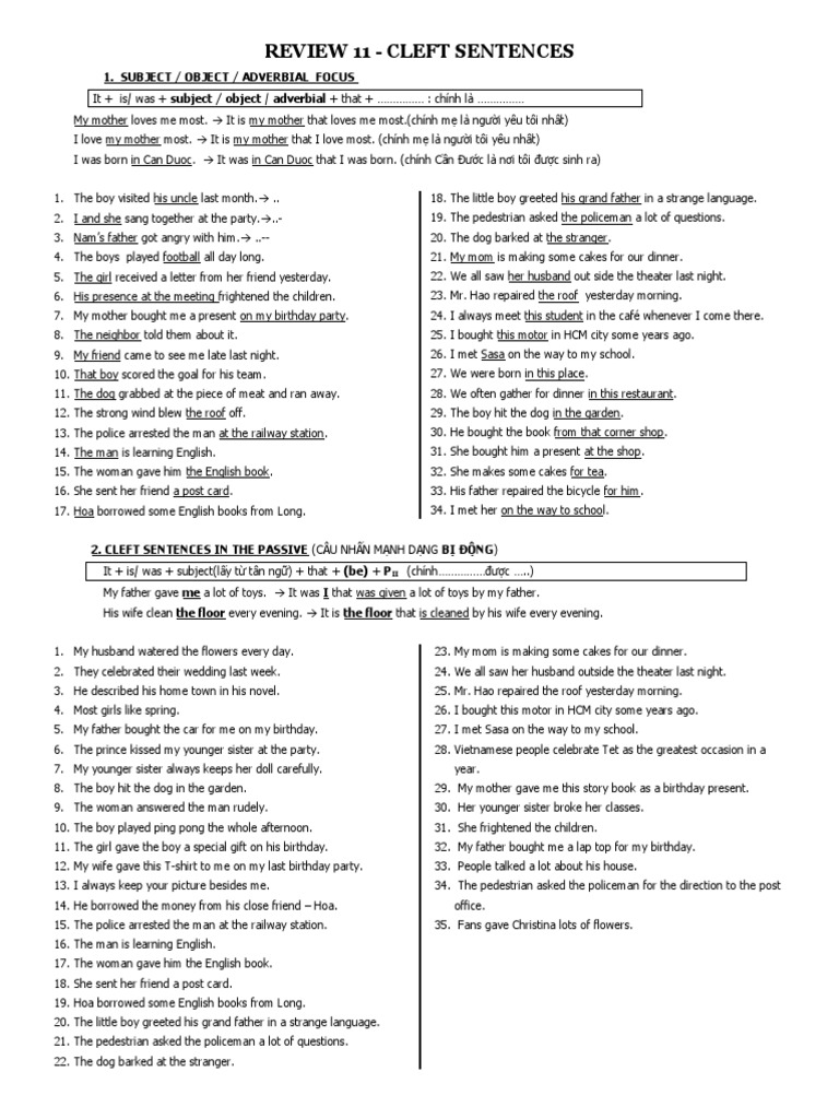 Review 11 - Cleft Sentences | PDF