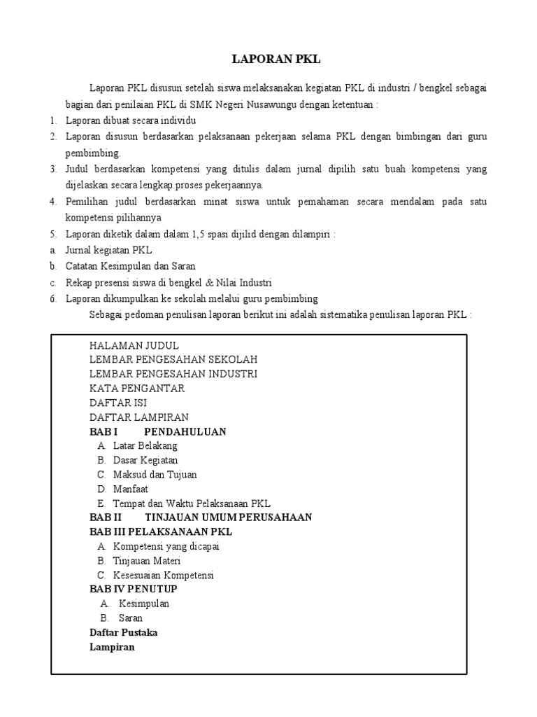 Pedoman Penyusunan Laporan PKL | PDF