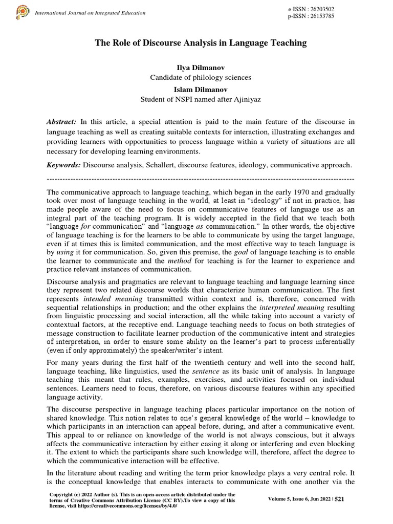 The Role of Discourse Analysis in Language Teaching | PDF | Language ...