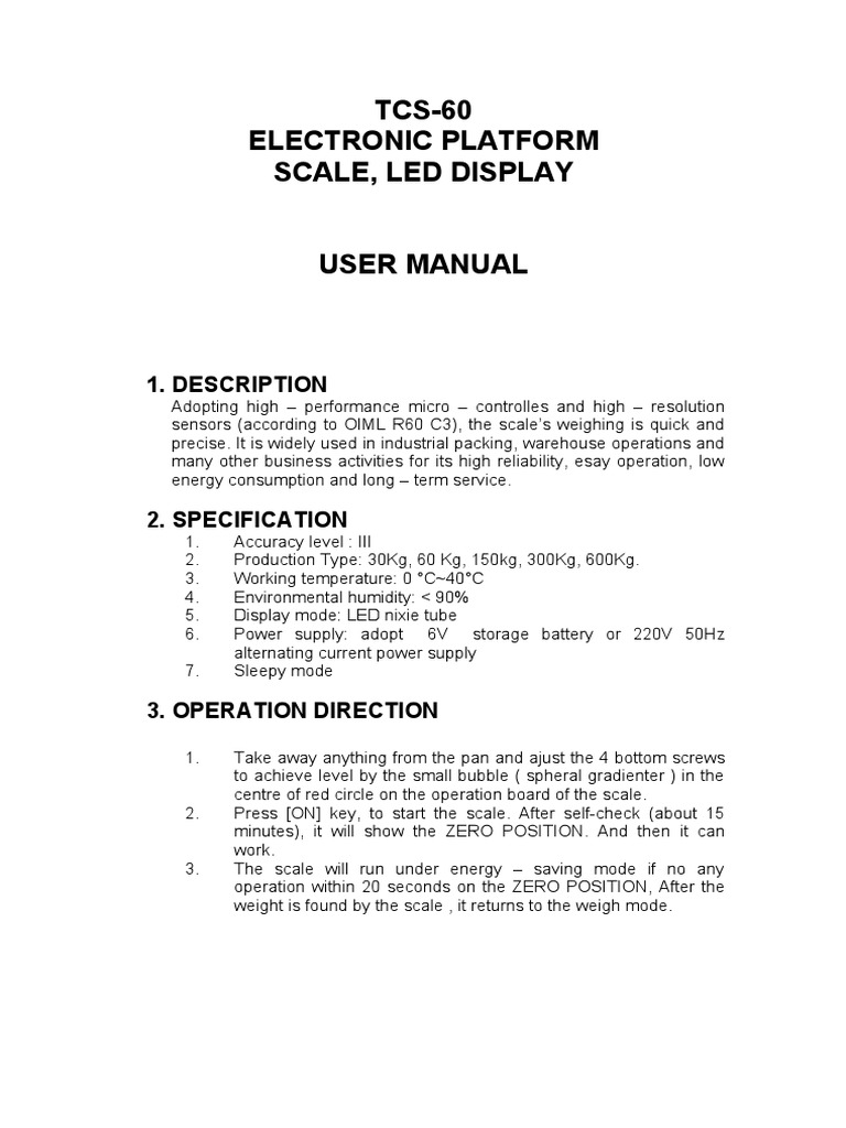 Manual TCS 60 | PDF | Weight | Rechargeable Battery