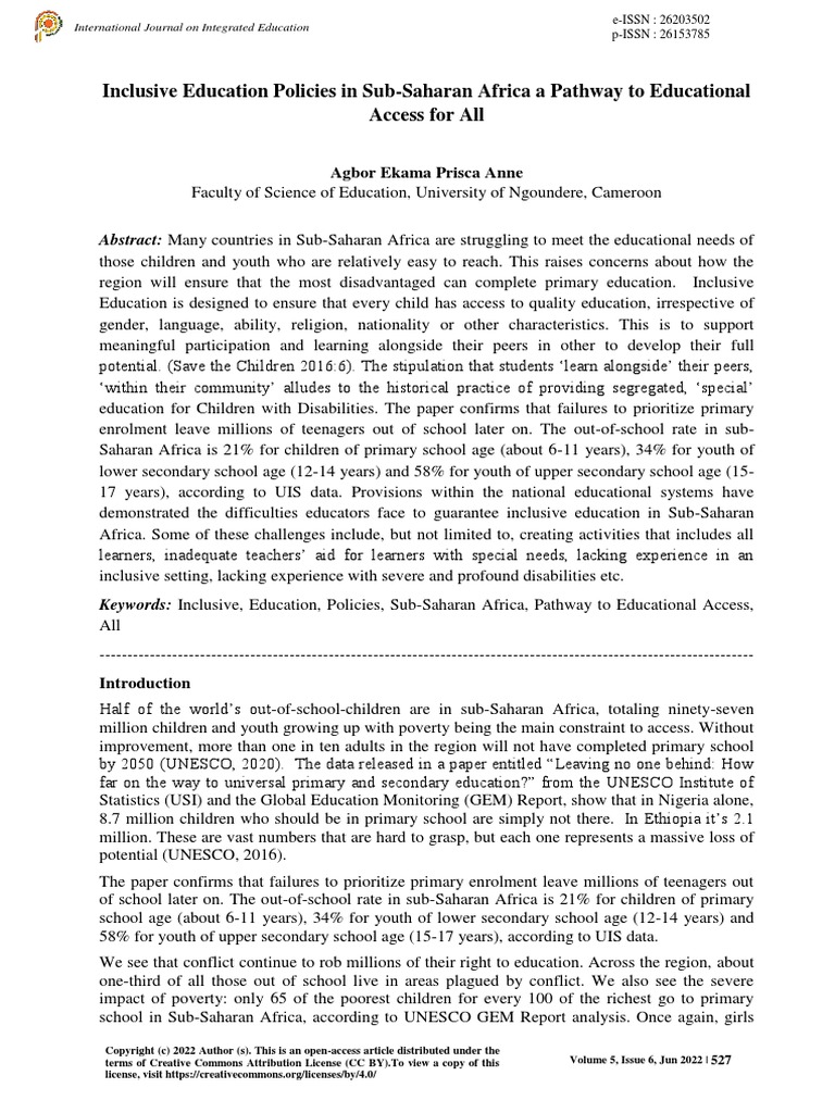 Inclusive Education Policies in Sub-Saharan Africa A Pathway To Educational Access For All | PDF ...