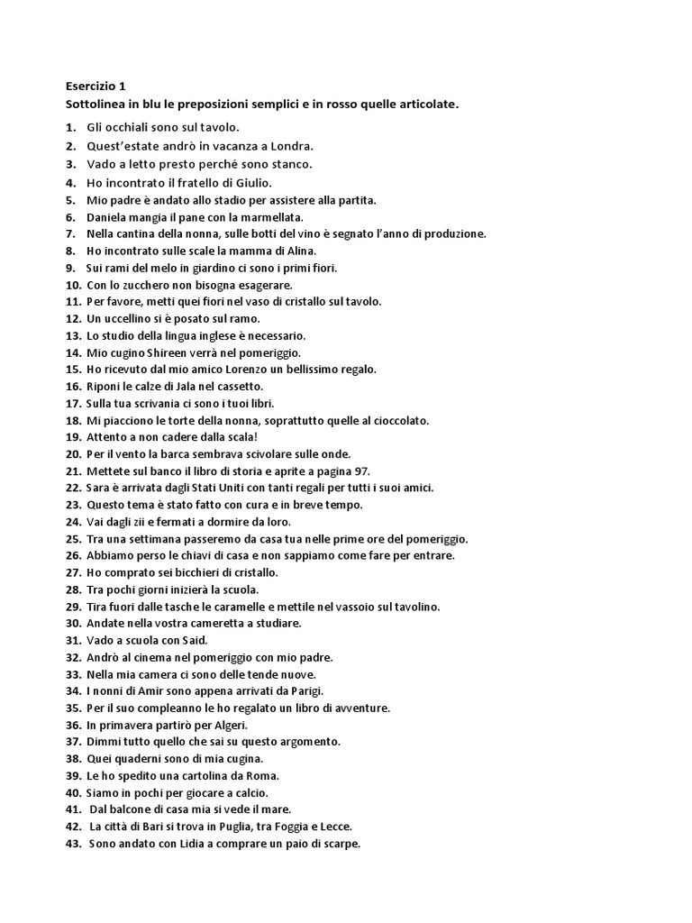 Esercizi Preposizioni | PDF