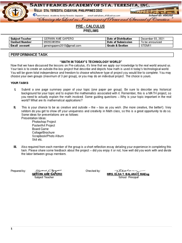 Q2-Precal-Performance Task | Download Free PDF | Mathematics | Communication