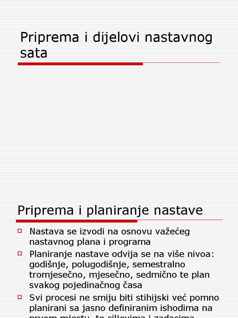Priprema I Dijelovi Nastavnog Sata | PDF