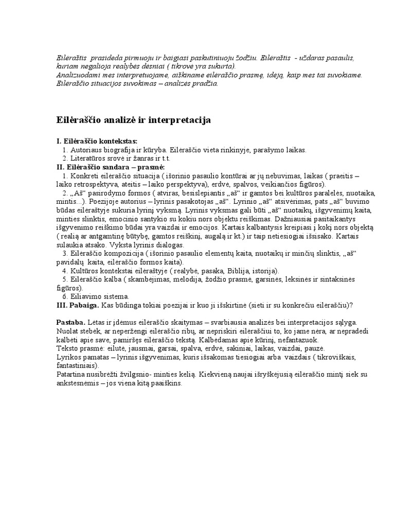 Eilėraščio Analizė Ir Interpretacija 1 2 | PDF