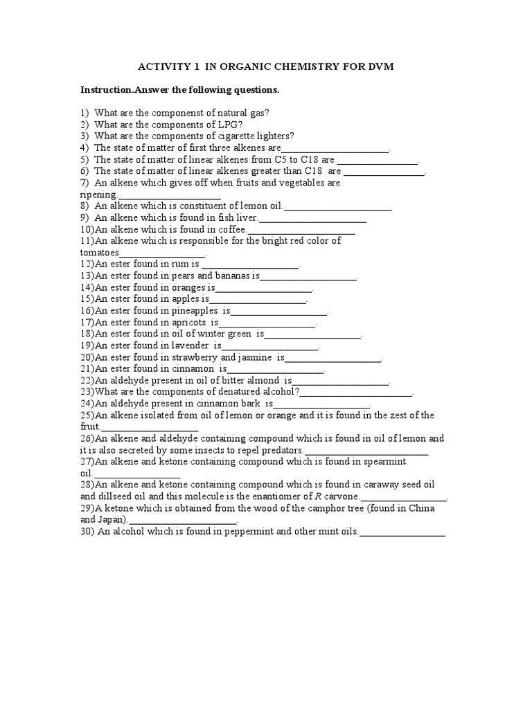 Activity 1,2 and 3 in Organic Chemistry For DVM | PDF | Aromaticity | Benzene