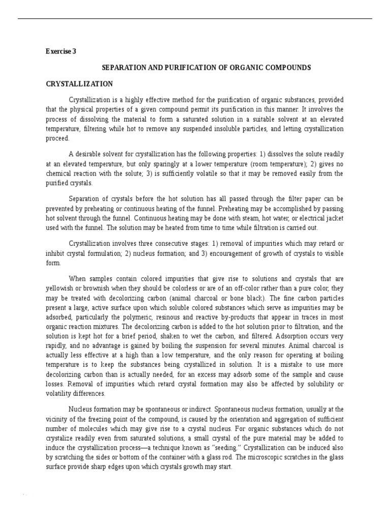 Crystallization and Purification Lab Guide | PDF | Crystallization ...