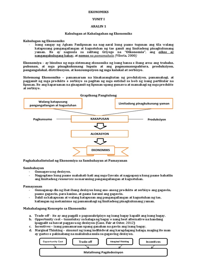 EKONOMIKS Yunit 1 | PDF