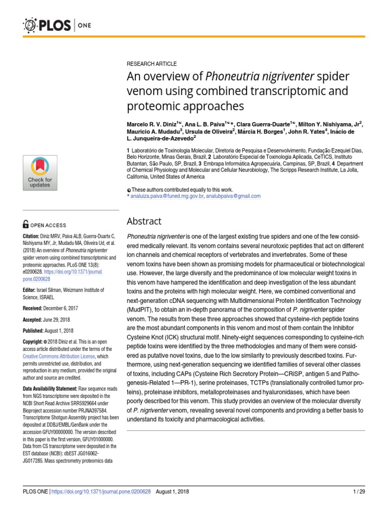 An Overview of Phoneutria Nigriventer Spider Venom | PDF | Dna ...