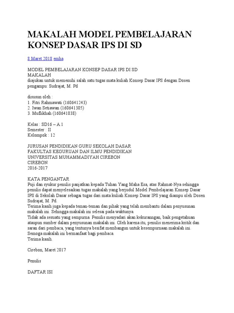 Makalah Model Pembelajaran Konsep Dasar Ips Di | PDF | Karier & Perkembangan | Kesehatan Holistik