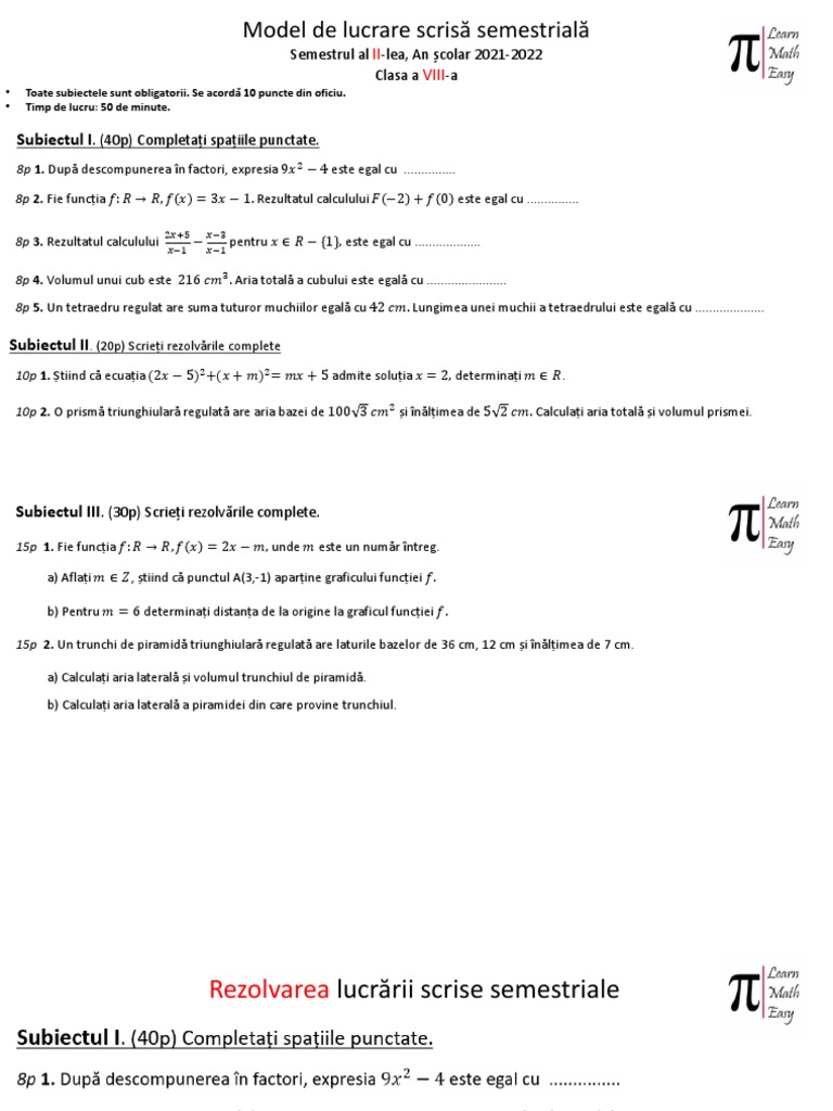 Model Teza Cls 8 Sem 2 | PDF