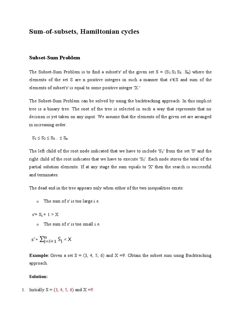 6.2 Sum-Of-Subsets, Hamiltonian Cycles | PDF | Applied Mathematics | Theoretical Computer Science