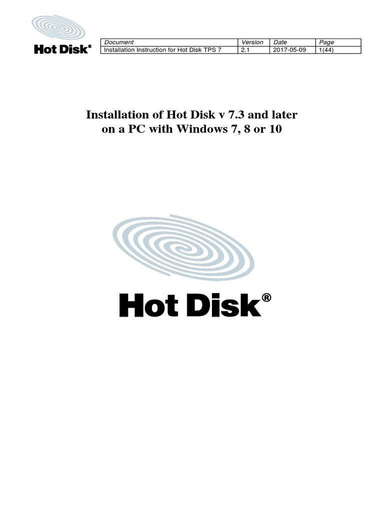 Hot Disk TPS 7 Installation Guide | PDF | Installation (Computer ...