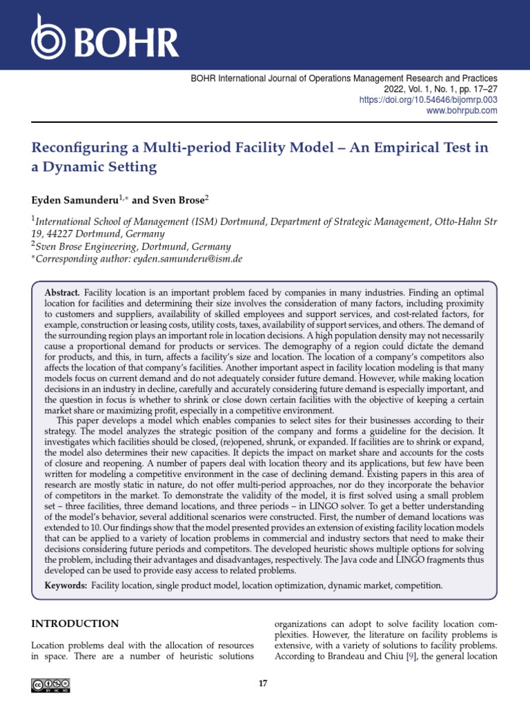 Reconfiguring A Multi-Period Facility Model - An Empirical Test in A ...