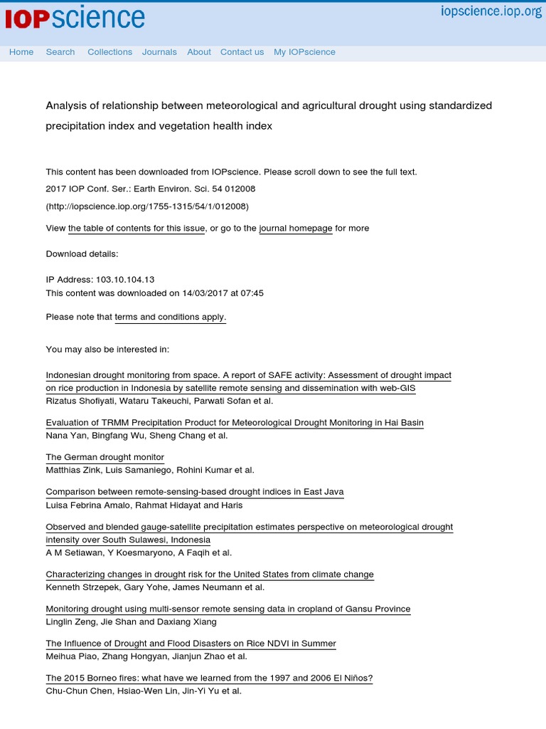 Ma'rufah 2017 IOP Conf. Ser.: Earth Environ. Sci. 54 012008 | PDF | Drought | Indonesia
