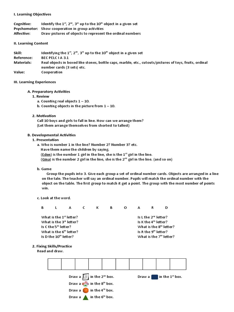 Learn ordinal numbers 1-10 with objects | PDF | Psychological Concepts ...