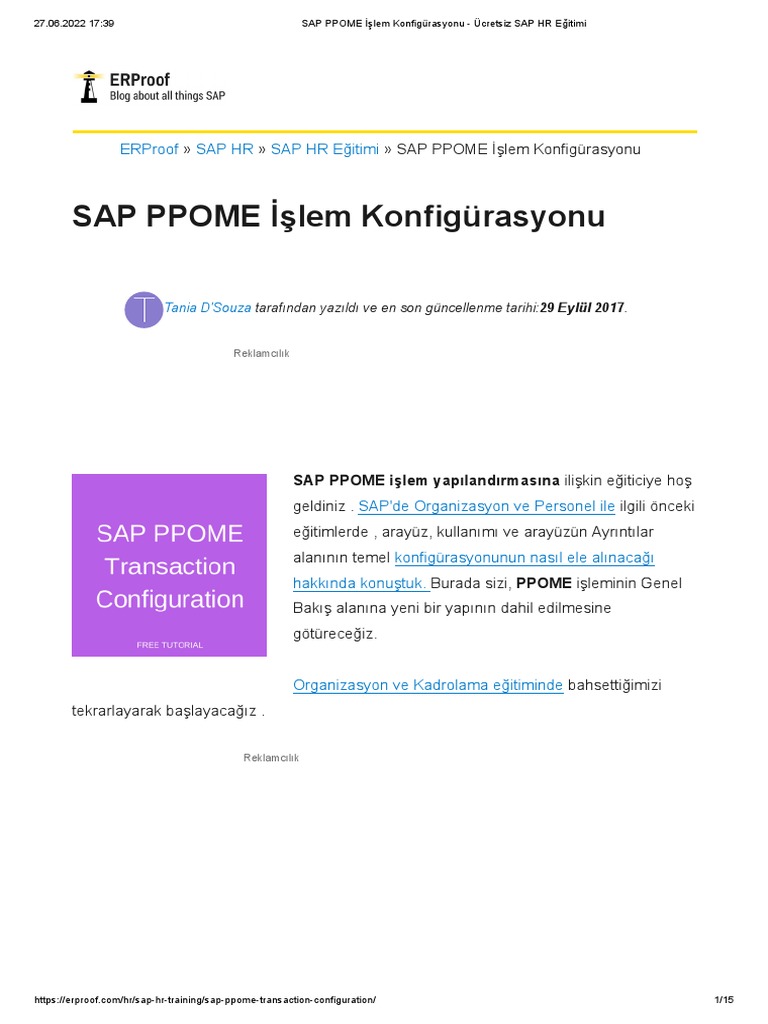 SAP PPOME İşlem Konfigürasyonu - Ücretsiz SAP HR Eğitimi | PDF