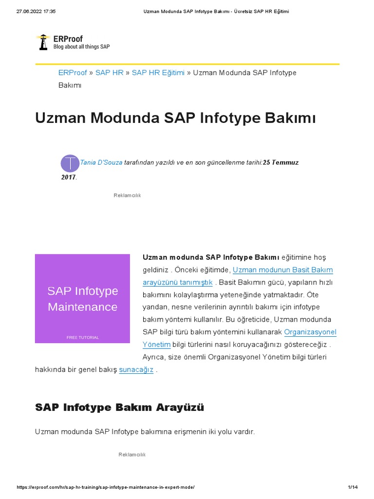 Uzman Modunda SAP Infotype Bakımı - Ücretsiz SAP HR Eğitimi | PDF