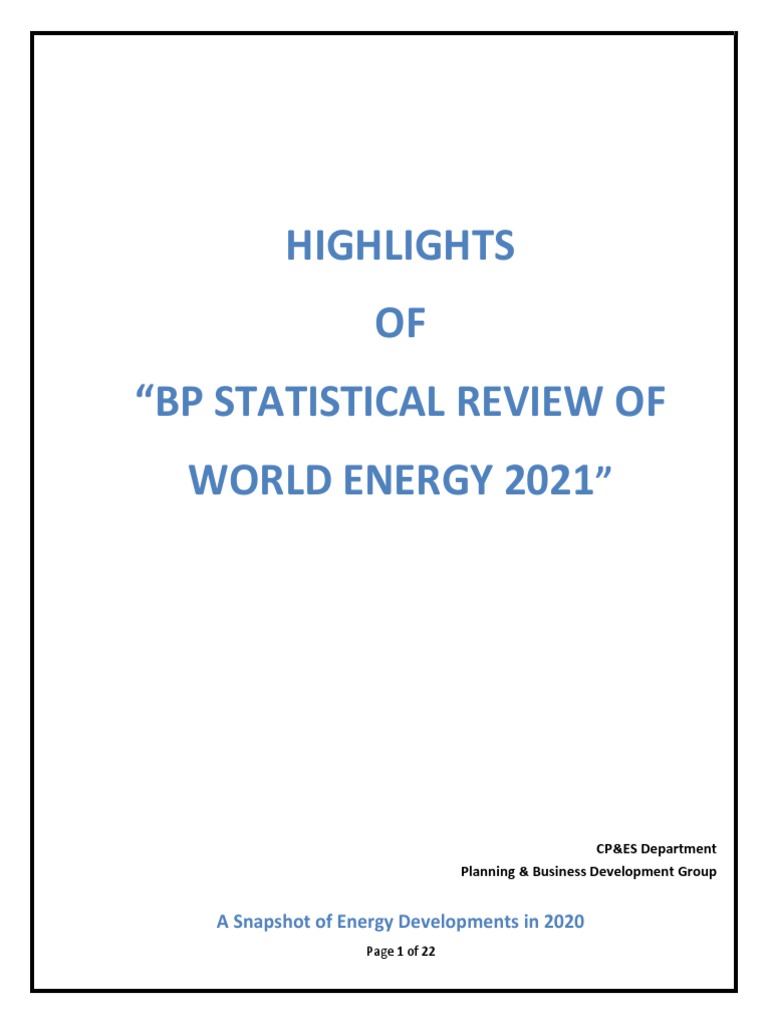 Summary of BP Statistical Review of World Energy 2021 | PDF