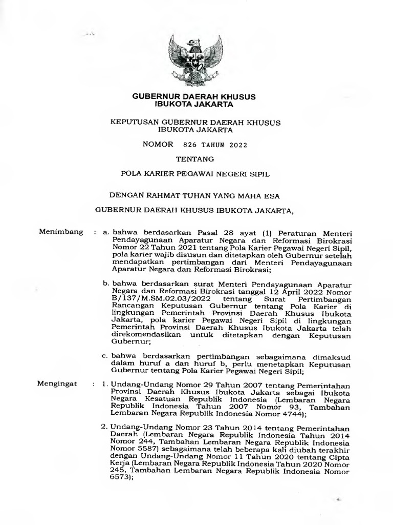 KEPGUB - NO.826 - TAHUN - 2022 Tentang Pola Karier | PDF