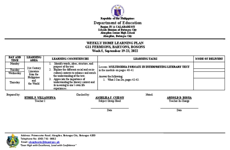 WHLP Week 5 September 19-23-2022 | PDF | Learning | Communication