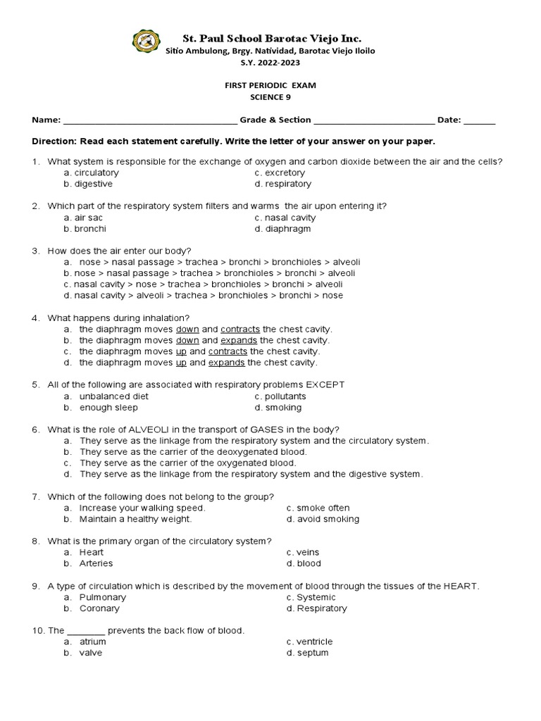 Science 9 Periodic Exam Guide | PDF | Heart | Atrium (Heart)