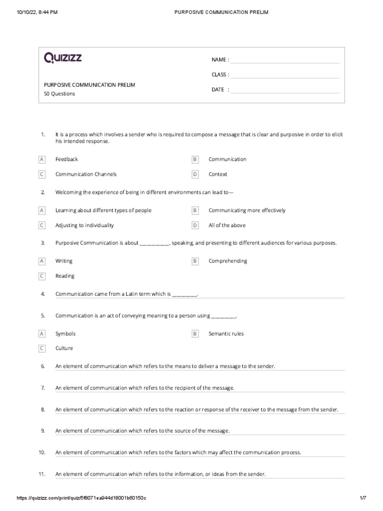 Purposive Communication Prelim | PDF | Communication | Language Acquisition