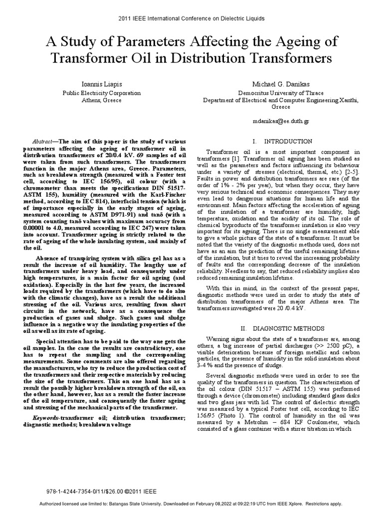 A Study of Parameters Affecting The Ageing of Transformer Oil in ... A Study of Parameters Affecting The Ageing of Transformer Oil in ...