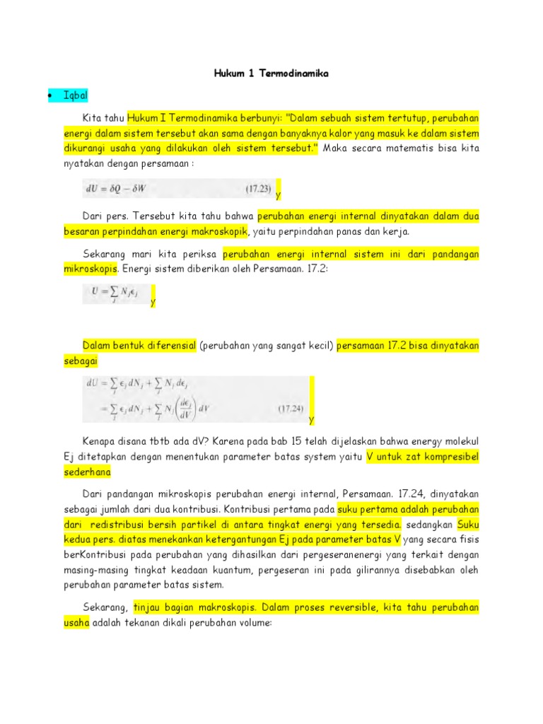 Hukum I Termodinamika dan Entropi | PDF