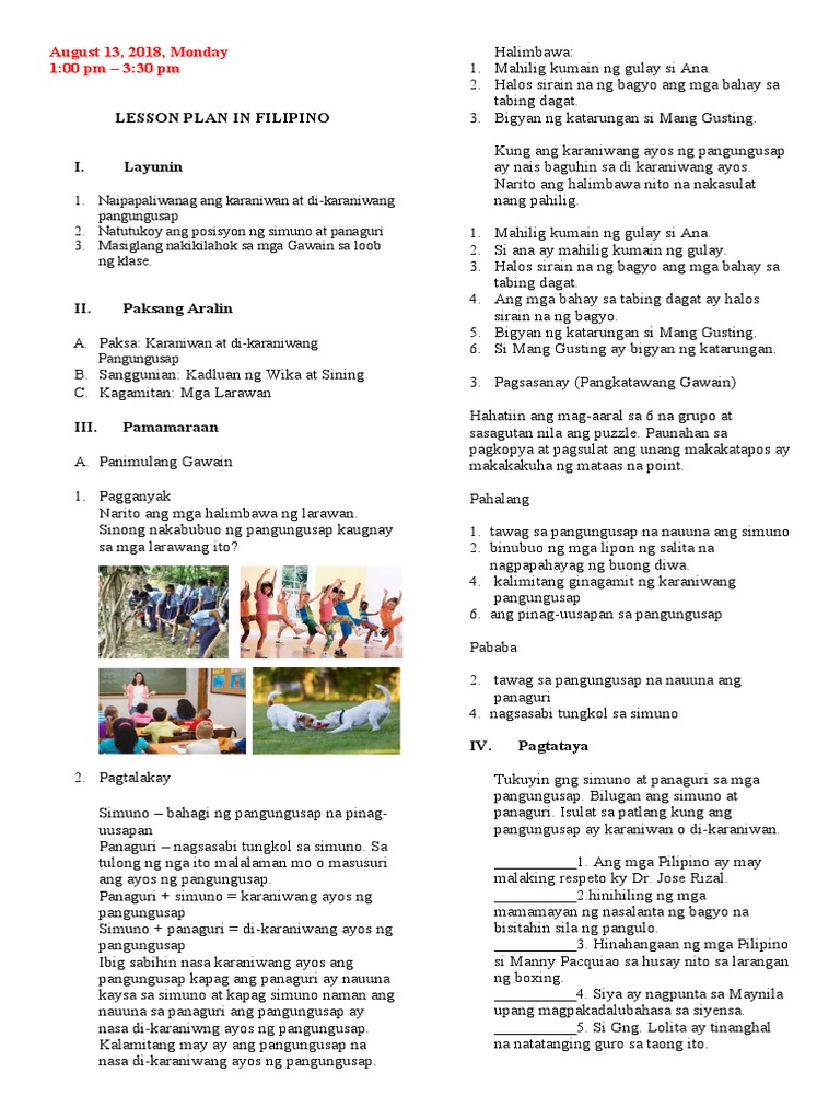 Lesson Plan in Filipino1 | PDF