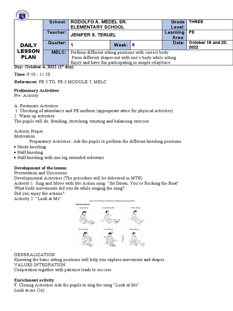 Daily Lesson Plan: Three PE 9 October 18 and 20, 2022 | PDF | Behavior Modification | Learning