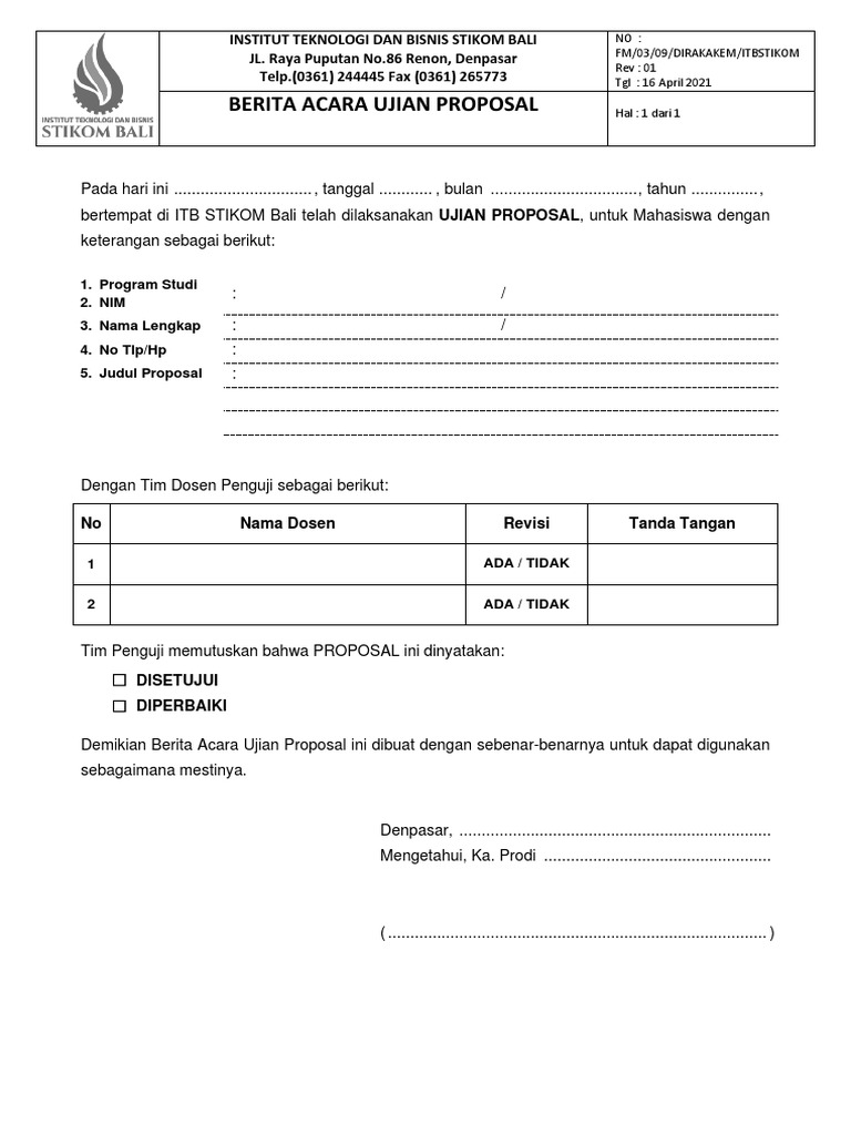 ITB STIKOM Bali Ujian Proposal | PDF