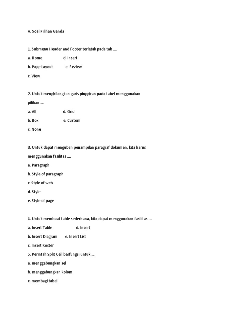 SOAL TIK Kls 5 | PDF