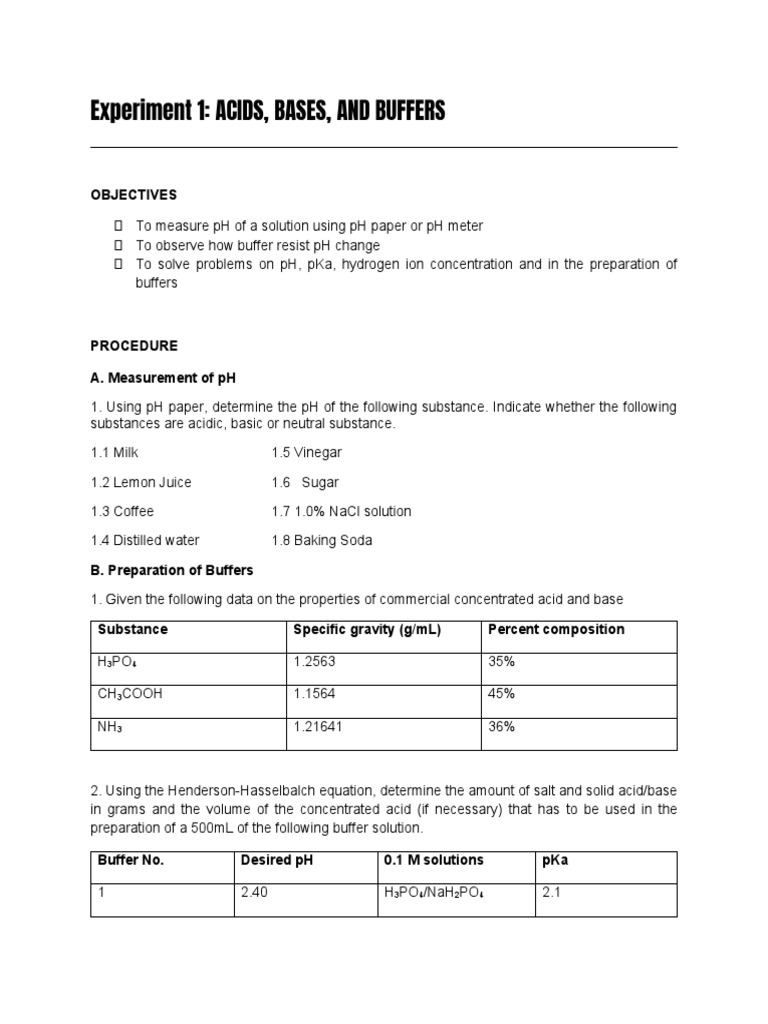 Acids, Bases, and Buffers Experiment | PDF | Ph | Buffer Solution