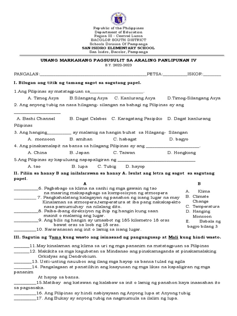 QUARTER I PT in APAN 4 | PDF