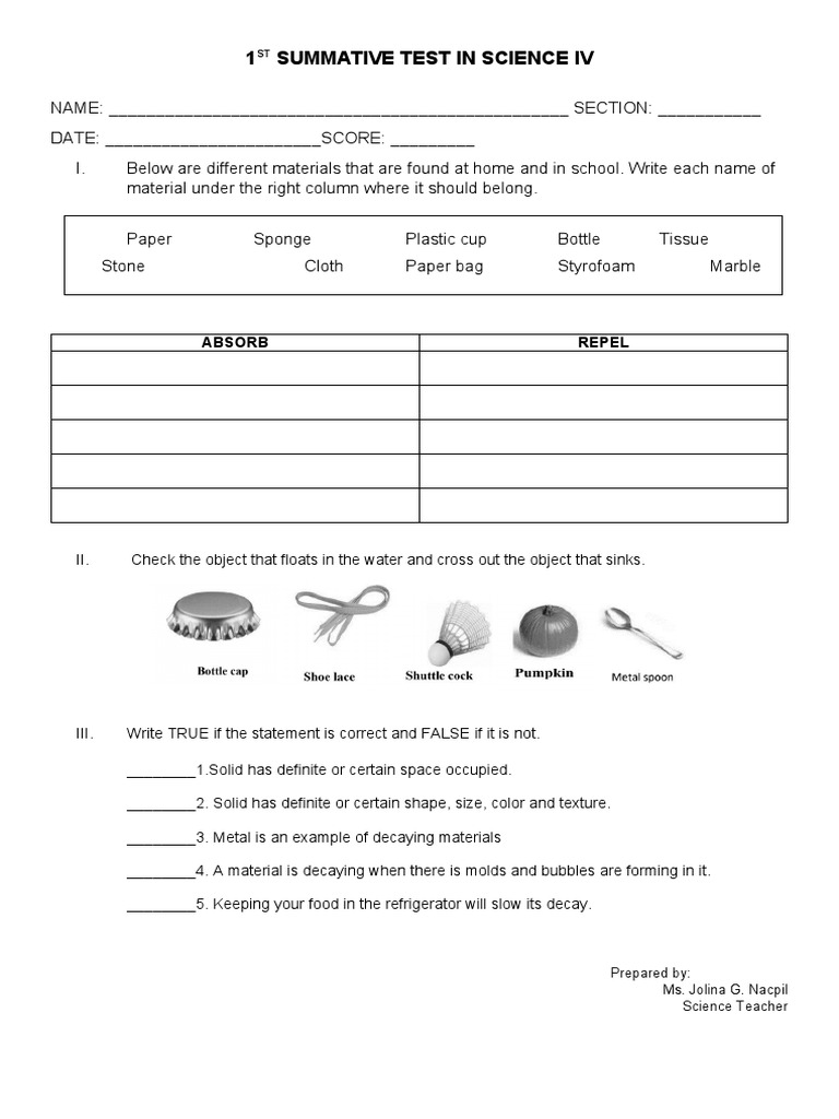 1ST Summative Test | PDF