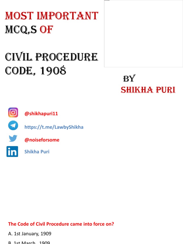 MCQ CPC Part 2 | PDF | Lawsuit | Cause Of Action